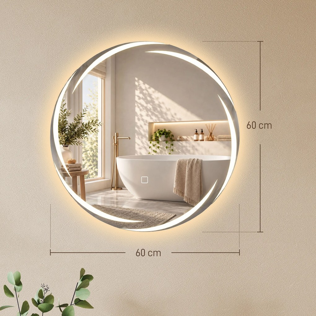 HOMCOM kulaté LED koupelnové zrcadlo Ø 60 cm, stmívatelné