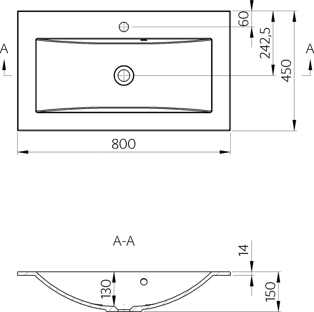Sapho Yukon YU080 umyvadlo 80 x 45 cm litý mramor