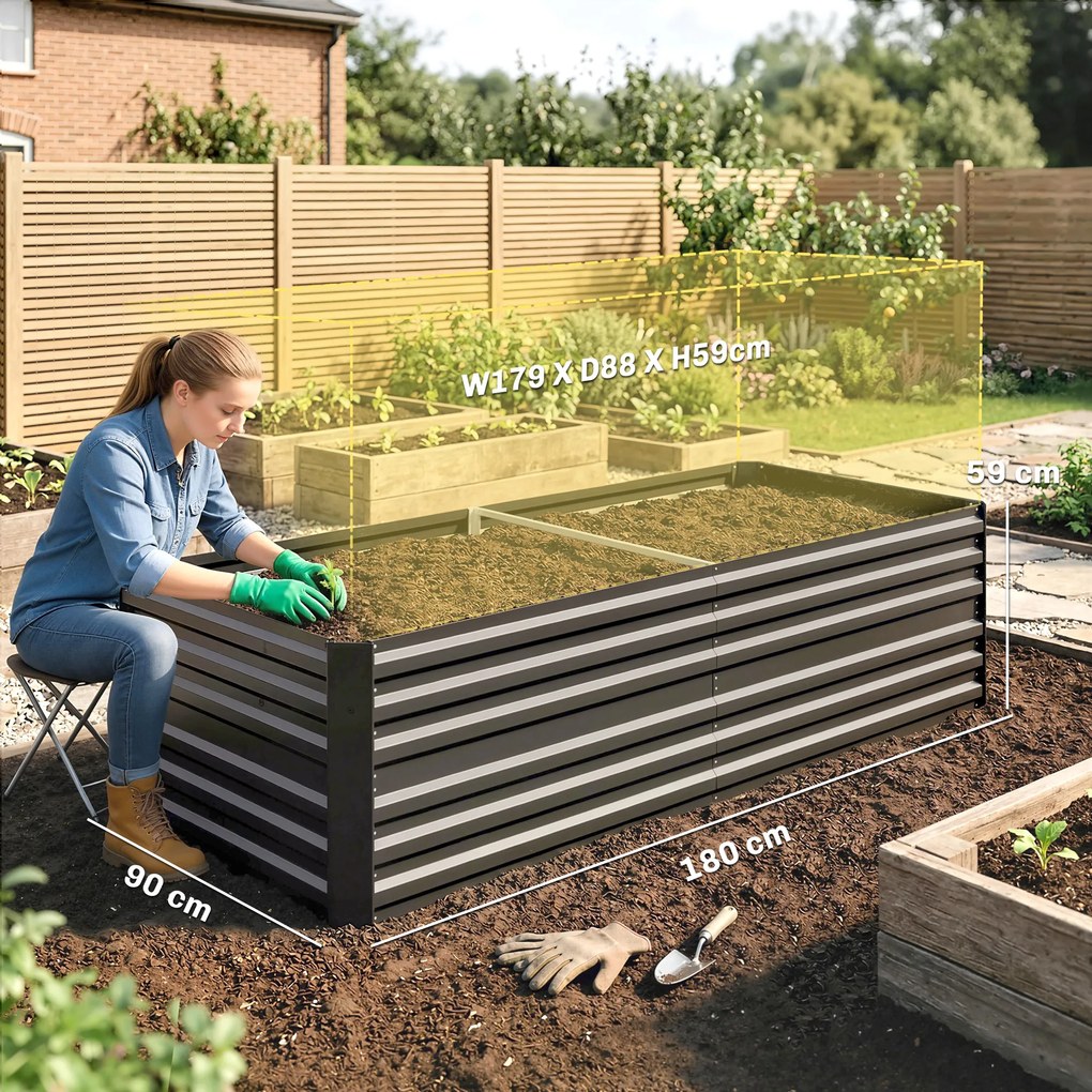 Outsunny vyvýšený záhon z oceli, záhon studený rám zahradní záhon květinový box zásuvný, sadba box sadba zelenina postel 180x90x60cm pro zahradu balk…