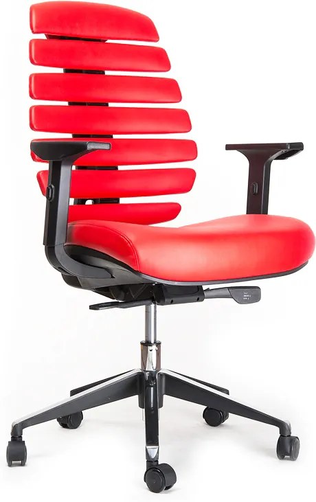 Kancelářská židle FISH BONES černý plast, červená kůže