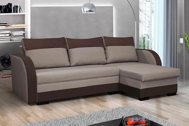 DABEK MEBLE ZETA rozkládací sedací souprava s úložným prostorem hnědá 230 x 85 x 140 cm