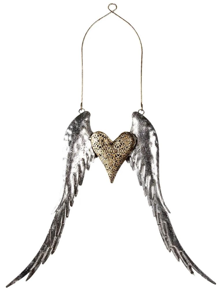 Závěsná dekorace zlatých křídel se srdcem - 47*3*62 cm