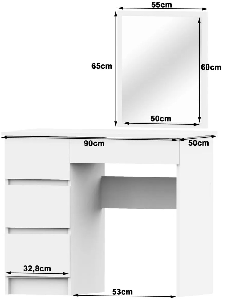 Kosmetický stolek se zrcadlem T-6 90x50 cm bílý levý