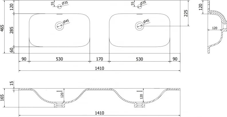 Mexen Vela, dvojumyvadlo pro zapuštění 141 x 46,5 cm, bílá matná, 25231401D