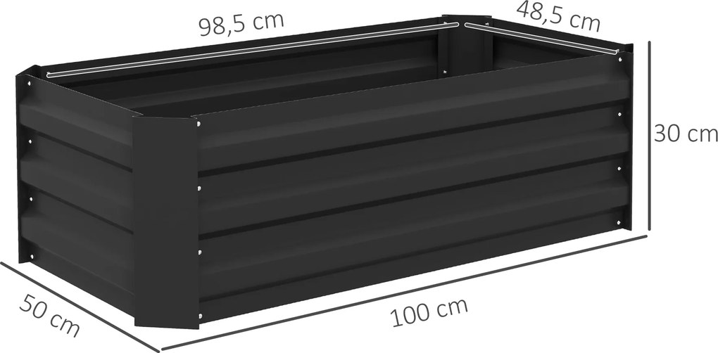 Outsunny Sada 2 Vysokých Zahradních Truhlíků 100L x 50W x 30H cm - Vlnitý Ocelový Černý