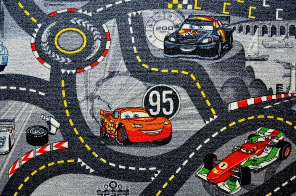 Dětský koberec The World od Cars 97 šedý (Varianta: 120 x 120 cm kruh)