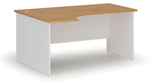 Kancelářský rohový pracovní stůl PRIMO WHITE, 1600 x 1200 mm, levý, bílá/buk