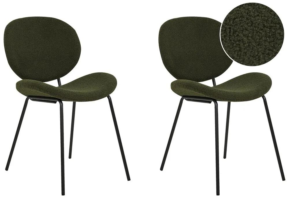 Sada 2 jídelních židlí s buklé čalouněním tmavě zelené LUANA Beliani