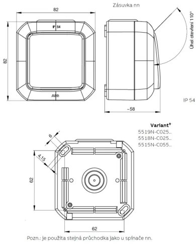 ABB Variant+ zásuvka IP54 bílá 5518N-C02510 B s víčkem