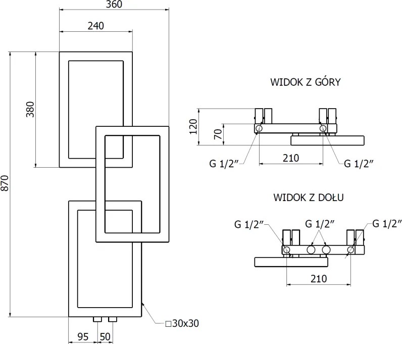 Mexen Grid, dekorativní koupelnový radiátor 870 x 360 mm, 209 W, černá, W215-0870-360-00-70