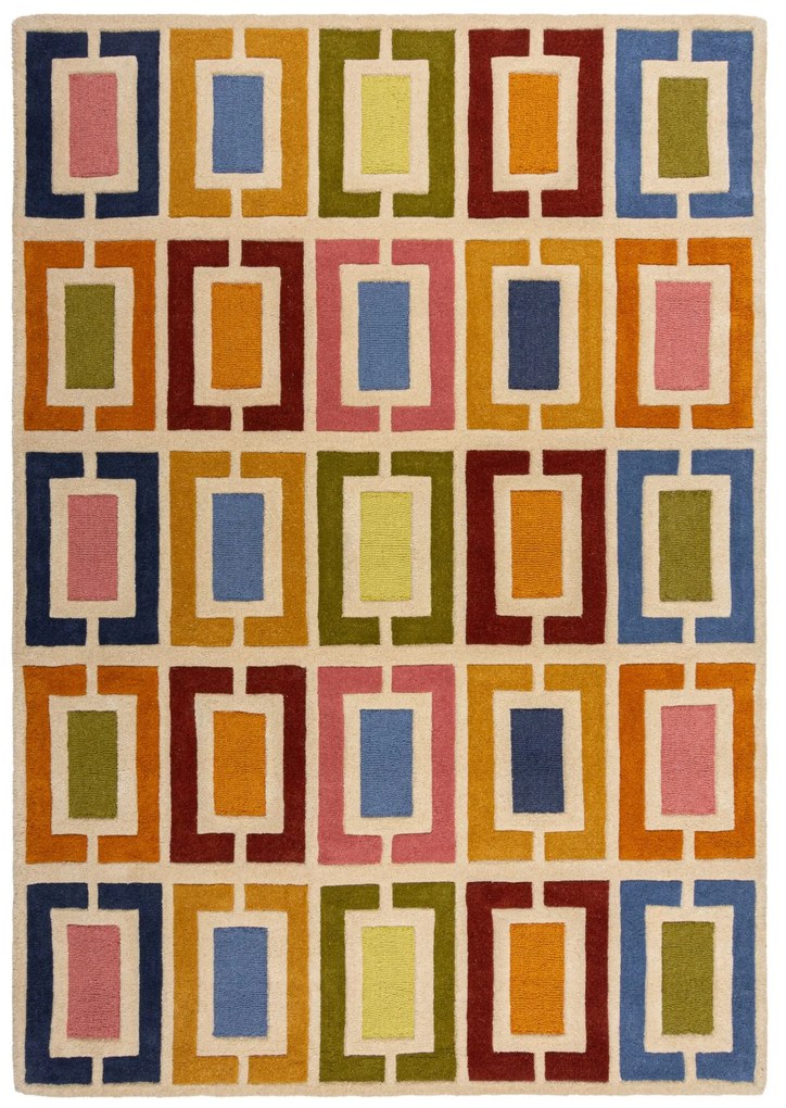 Flair Rugs, Ručně všívaný kusový koberec Illusion Retro Blocks Multi, 80x150, vícebarevná, dětský pokoj