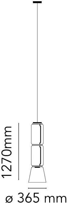 Flos Noctambule S2 Low Cylinder and Cone, závěsné svítidlo ze skla, 3x9W + 1x18W LED 2700K, výška 127cm
