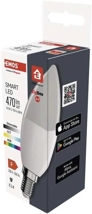 Led žárovka emos chytrá led žárovka gosmart svíčka e14 4,8 w (40 w) 470lm rgb stmívatelná zigbee