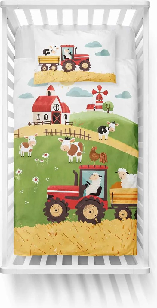 Detexpol Dětské bavlněné povlečení 90x120 farmářský červený traktor – 5513 A - Mayamoo