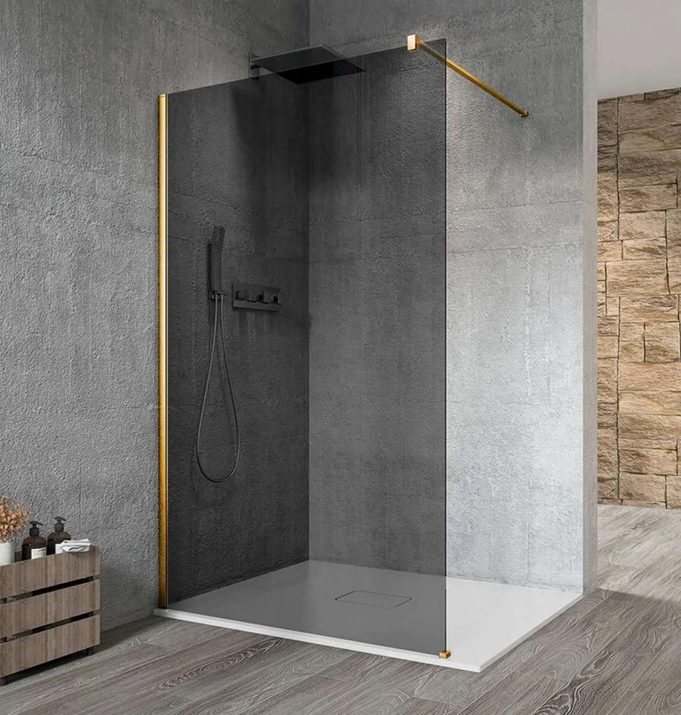 Gelco Vario - Sprchová stěna Walk-In, 90x200 cm, Coated glass, matná zlatá/kouřové sklo GX1390-01