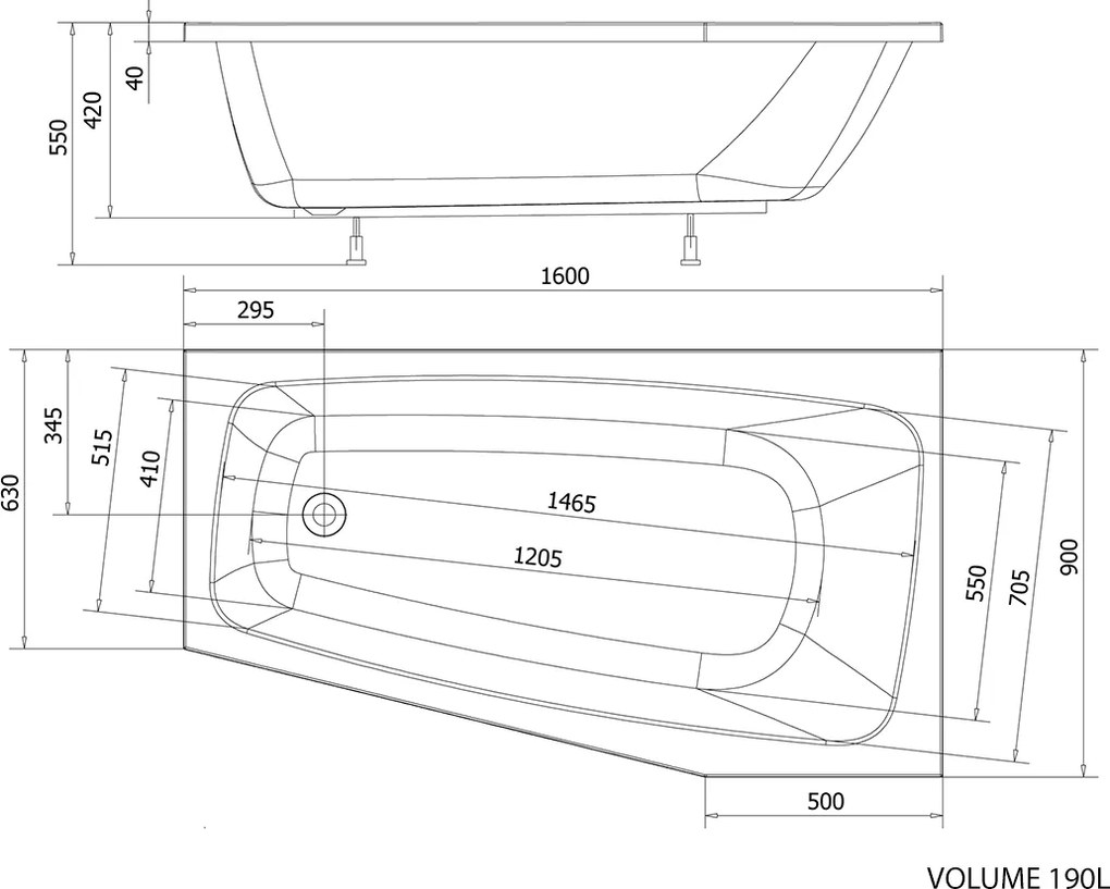 Aqualine, BEROUNKA vana160x90x41cm, levá, bílá, A1690