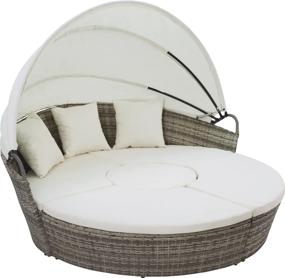 Zahradní ratanová postel/set, 2v1, šedá/krémová, LEKO