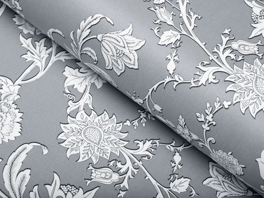 Biante Dekorační povlak na polštář s lemem PM-046 Zámecké květy na světle šedém 60 x 60 cm