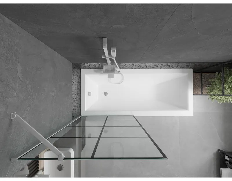 Mexen Next, vanová zástěna 1-křídlová 80 x 150 cm, fixní křídlo, 6 mm čiré sklo s černým vzorem, bílý profil, 895-080-000-00-77-20