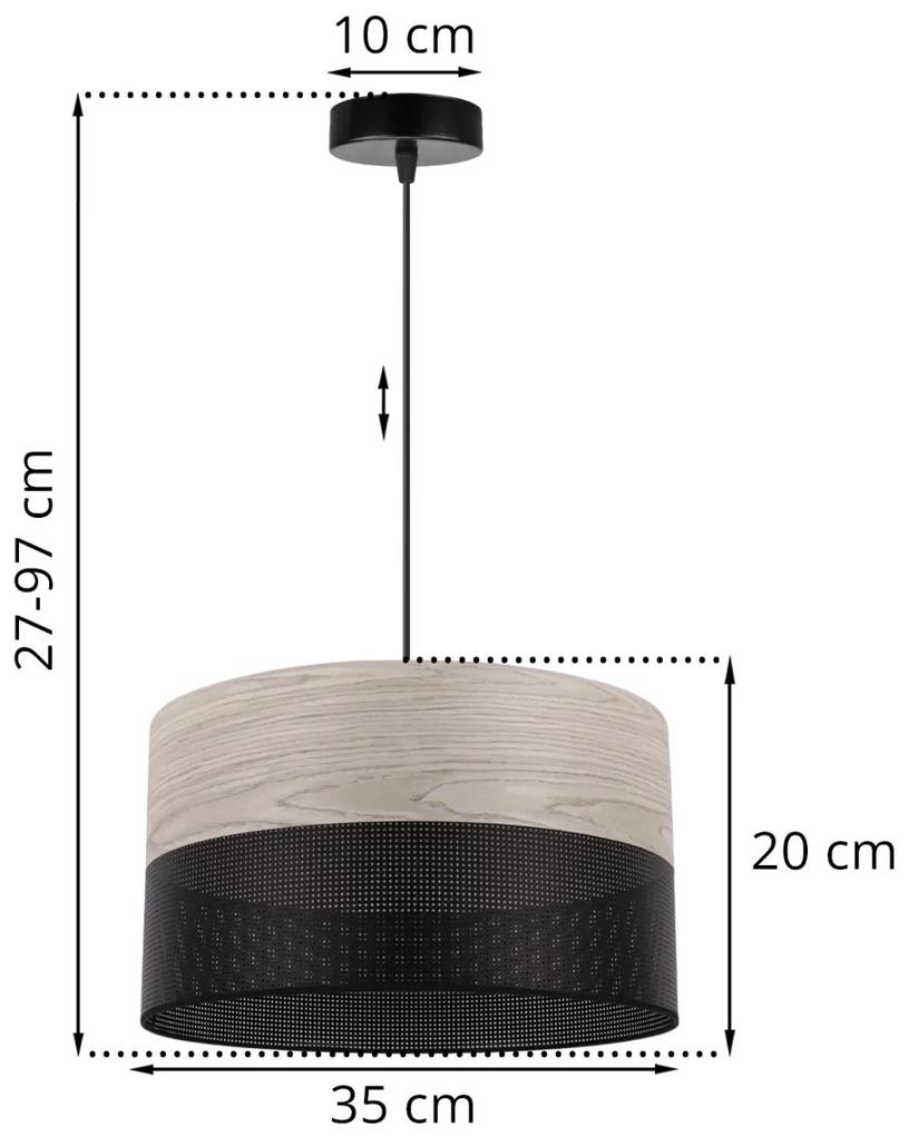 Závěsné svítidlo Wood, 1x světle béžová dubová dýha/černé plastové stínítko, (fi 35cm)