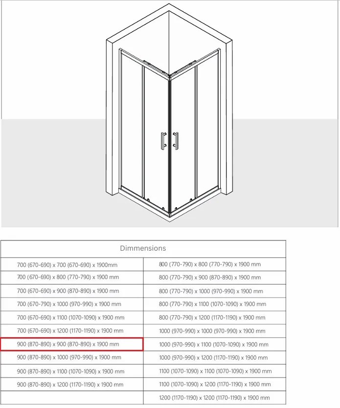 Erga Tucson, sprchový kout s posuvnými dveřmi 90(dveře) x 90(stěna) x 190 cm, 6mm čiré sklo, chromový profil, ERG-S02-TUCSON-D090D090-CL-CR