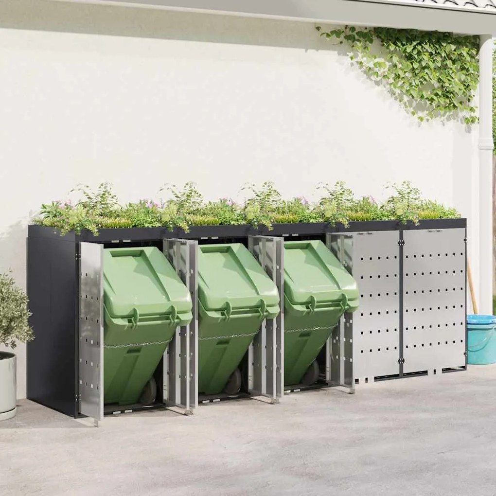 Úložný box na 3 popelnice Nerezová ocel Antracit 3394786