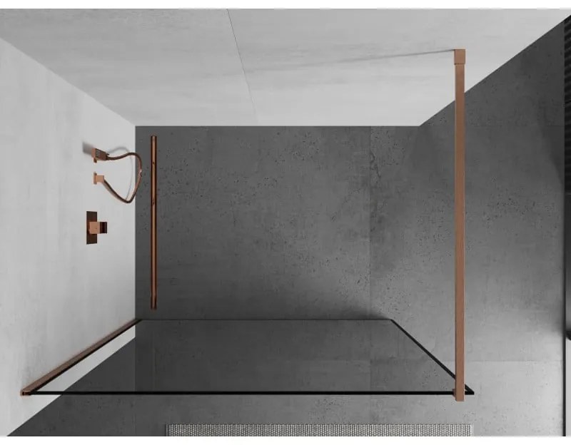 Mexen Kioto, sprchová zástěna Walk-In 140 x 200 cm, 8mm čiré sklo černý vzor, měděný matný profil, 800-140-101-65-70