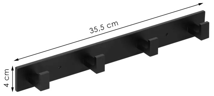 Věšák do koupelny 4 háčky, černý SPRINGOS HA5178
