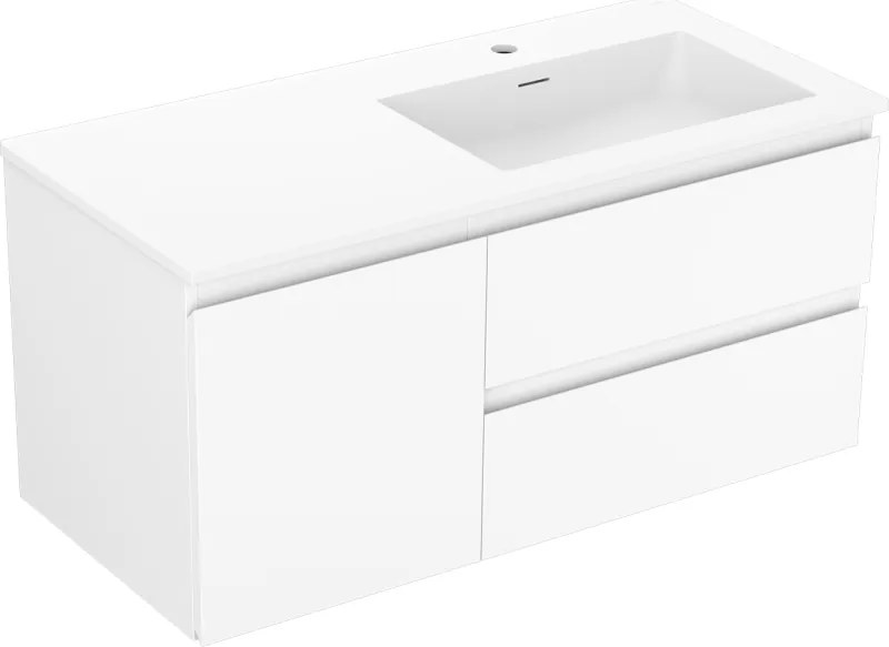 Mexen Orio, koupelnová skříňka 100 cm s pravým umyvadlem Otis, 2S, 1D, bílá matná, 91A13-10047-3-BBFFF01-W18P01