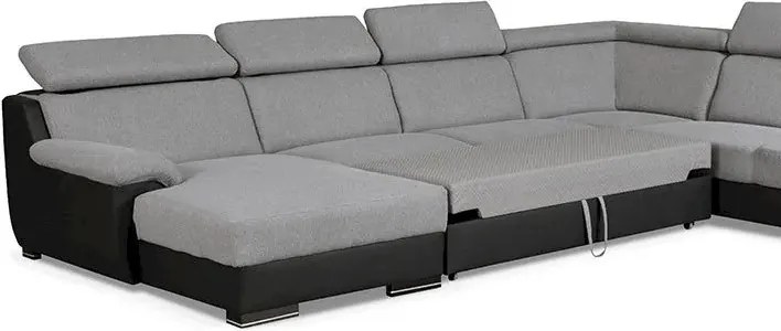 Rozkládací rohová sedačka DIVARO U I světle šedá / černá (380 x 174) cm levý roh
