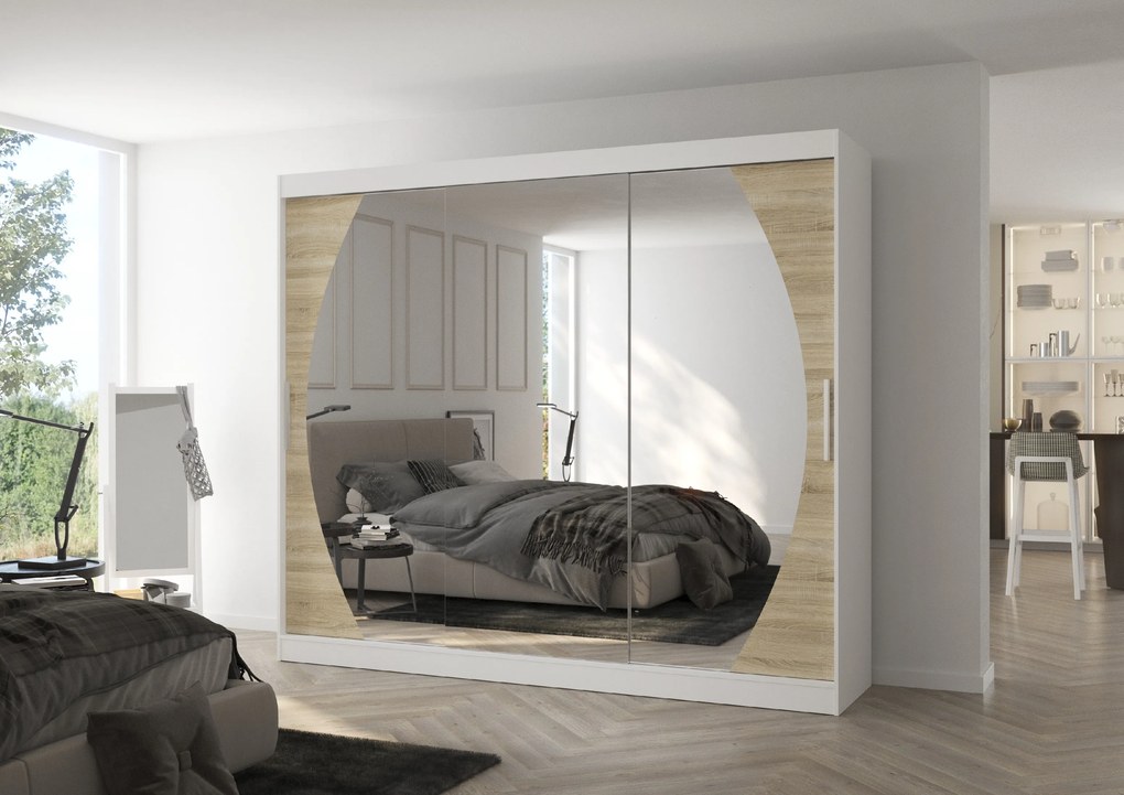ADRK Furniture Skříň s posuvnými dveřmi a zrcadlem CAMBE 250 ADRK-SW-CAM-WS-250