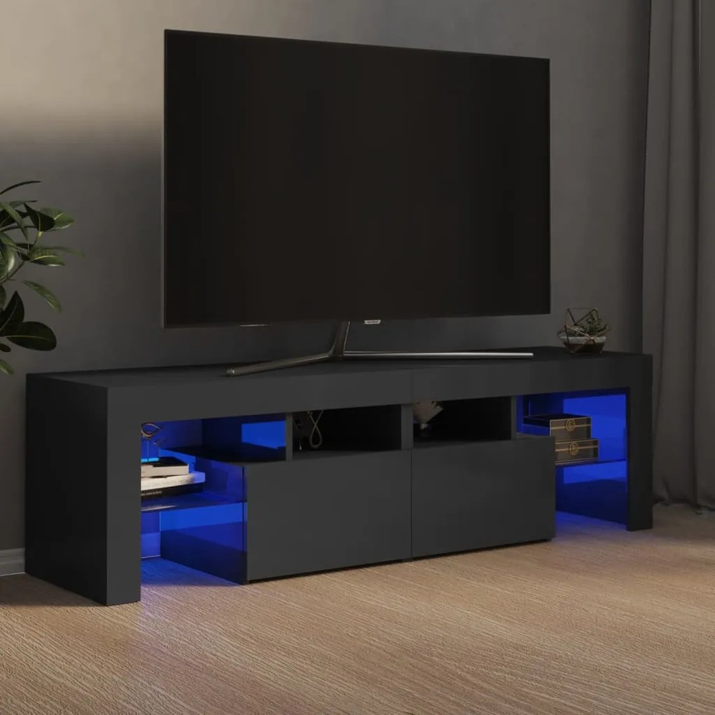804372 vidaXL TV skříňka s LED osvětlením šedá vysoký lesk 150 x 36,5 x 40 cm