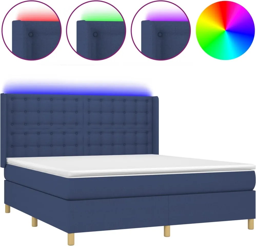 Box spring postel s matrací a LED modrá 180x200 cm textil 3139219