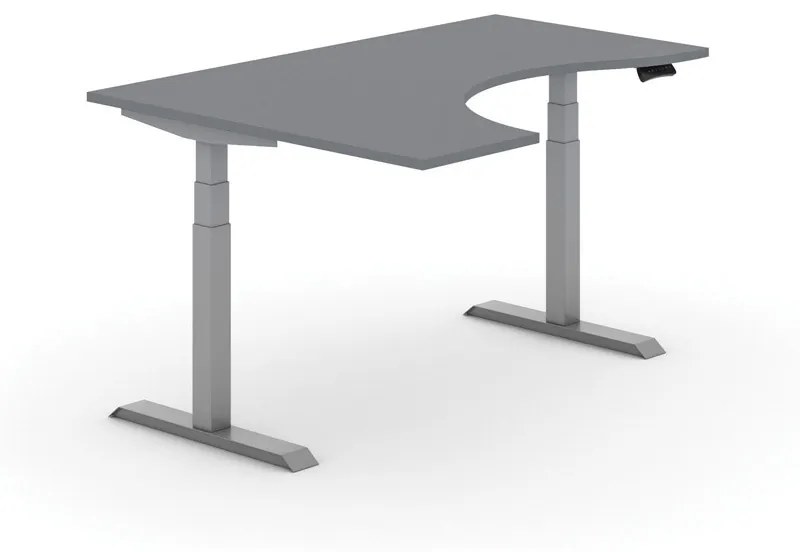 Výškově nastavitelný stůl PRIMO ADAPT, elektrický,1800x1200x625-1275 mm, ergonomický levý, grafit, šedá podnož