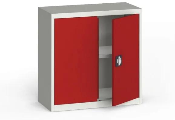 Plechová policová skříň na nářadí KOVONA, 800 x 800 x 400 mm, 1 police, šedá/červená