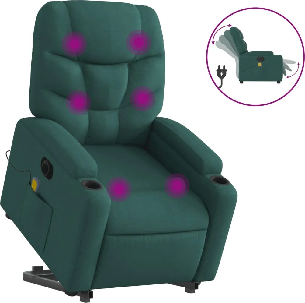 Elektrické zvedací masážní polohovací křeslo zelené textil 3204638