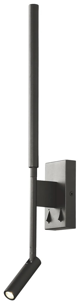 Mantra Torch, černé nástěnné svítidlo k posteli LED 3W+6W 3000K, výška 55cm