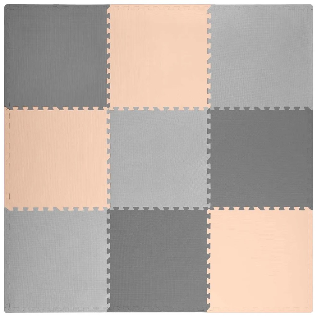 Ricokids šedo-broskvová velká pěnová podložka puzzle 180x180 cm 9 ks pro dětské hřiště a bezpečné hraní