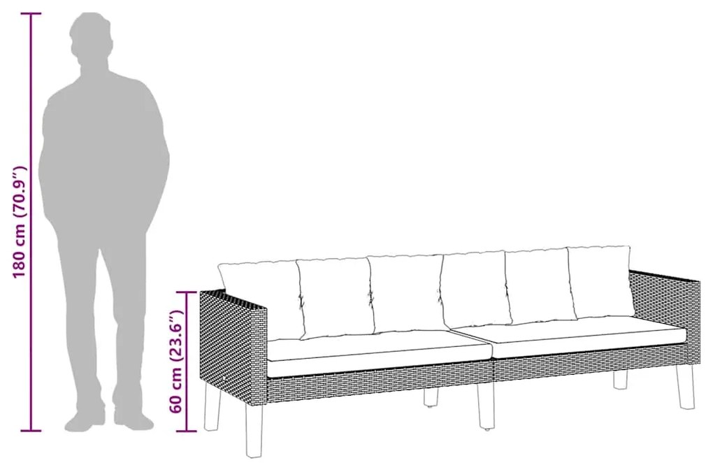 vidaXL Marketos 3místná zahradní pohovka s poduškami polyratan černá