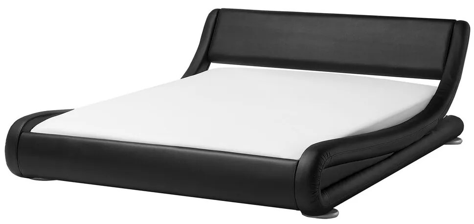 Černá matná  kožená postel 160x200 cm AVIGNON Beliani