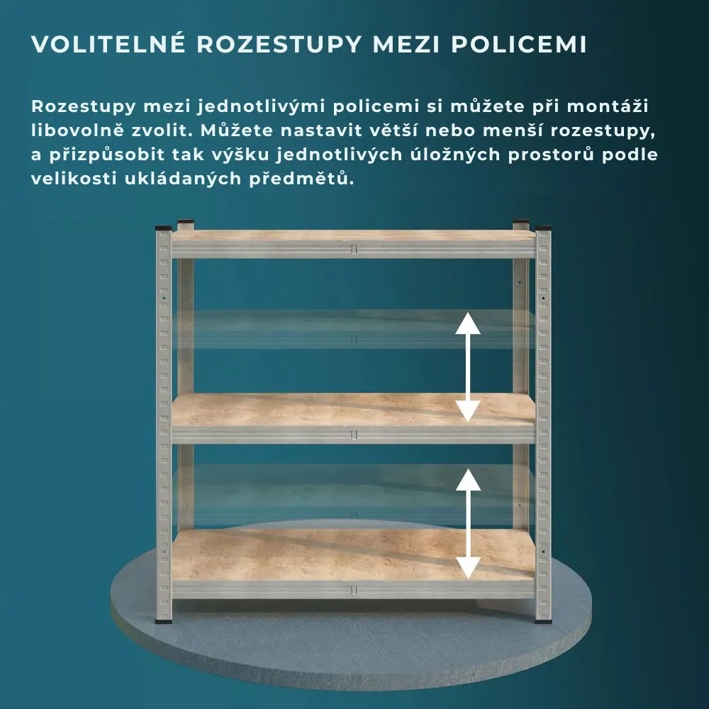 Regál na pneumatiky TYRE, 120x40x180cm, max. 795kg, stříbrná/světle hnědá Jurhan