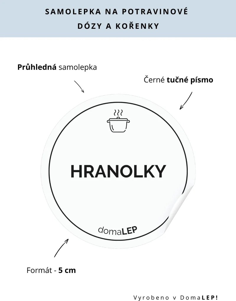 Samolepka na kořenky HRANOLKY průhledná 5 cm tučné písmo