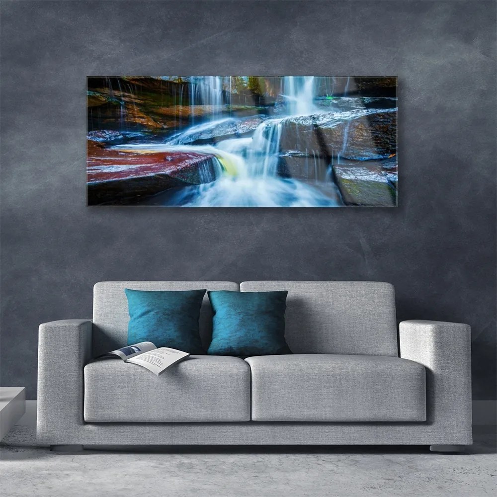 Plexisklo-obraz Skály Vodopád Řeka Příroda 125x50 cm