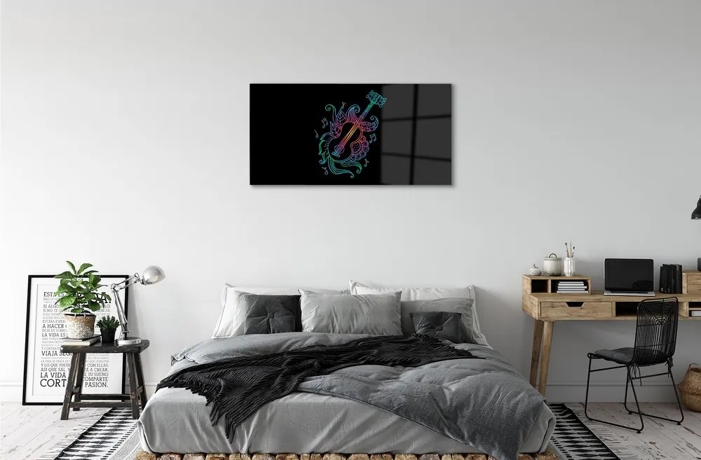 Obraz na skle poznámky barevné kytary 120x60 cm