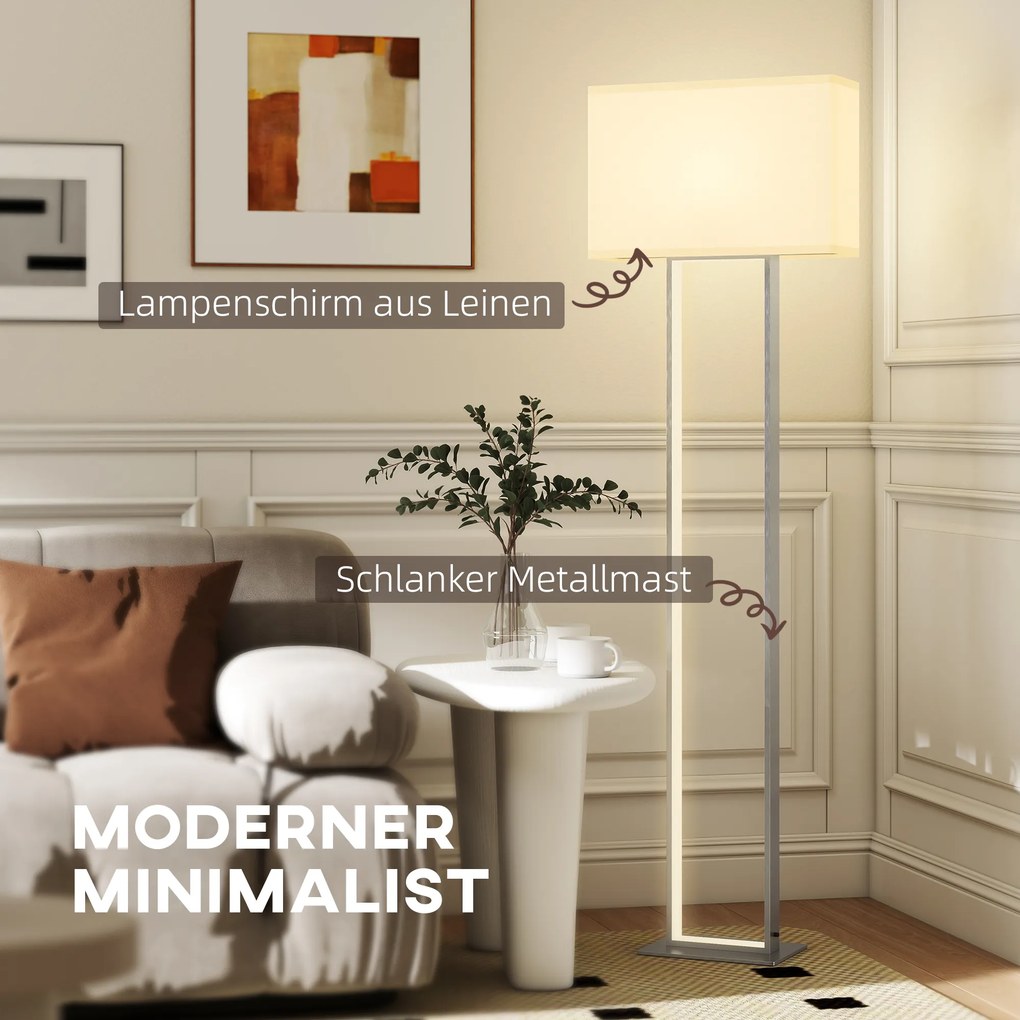 HOMCOM Moderní stojací lampa, 3 režimy, nožní spínač, nastavitelná jasnost, vzhled lnu, bílá