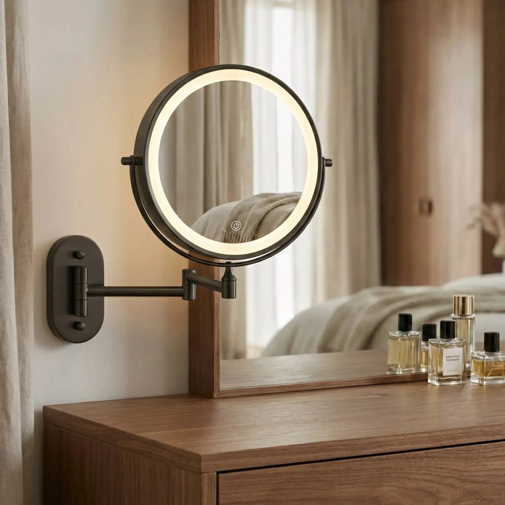 Rea Kosmetické zrcadlo ⌀20 cm s regulovatelným LED osvětlením HOM-70000 černé