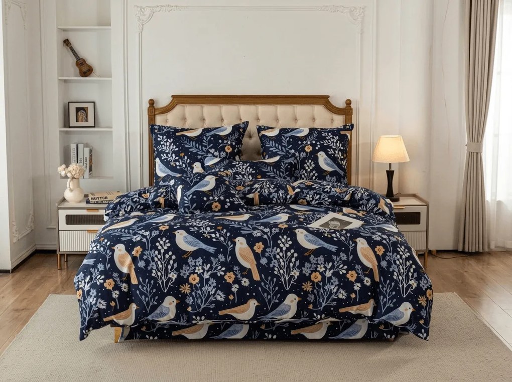 Povlečení z mikrovlákna DENIM BIRDS modré Rozměr povlečení: 2 ks 70 x 90 cm | 200 x 220 cm