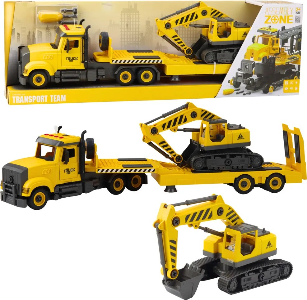 LEAN Toys Nákladní auto, odtahovka, model ke složení, DIY, pásové rypadlo, světla, zvuky