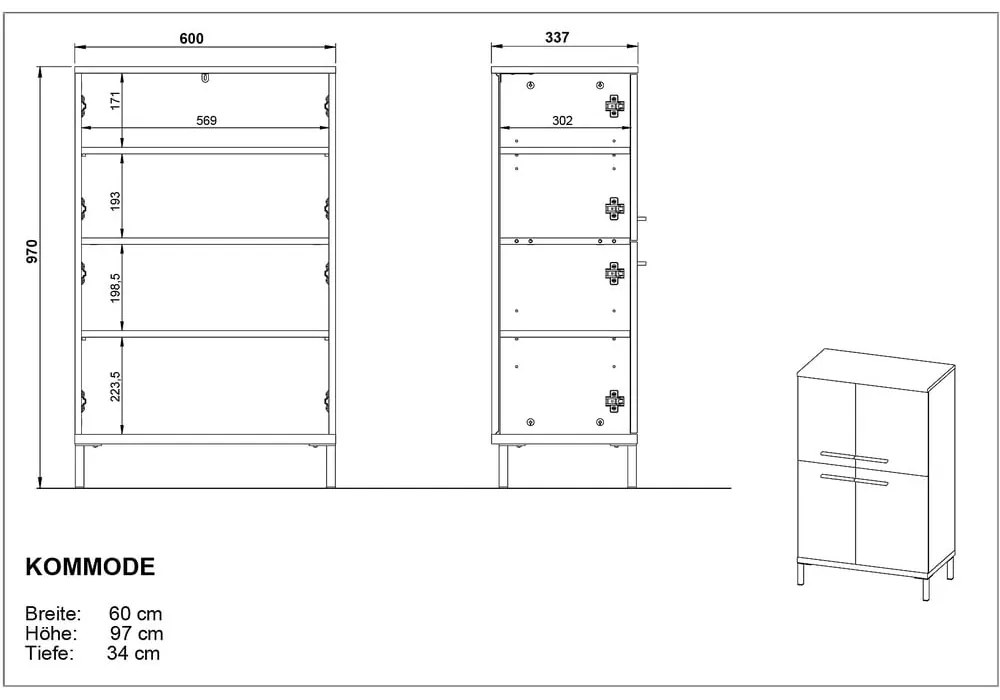 Šedobéžová vysoká koupelnová skříňka v dekoru ořechu 60x97 cm Yonkers - Germania