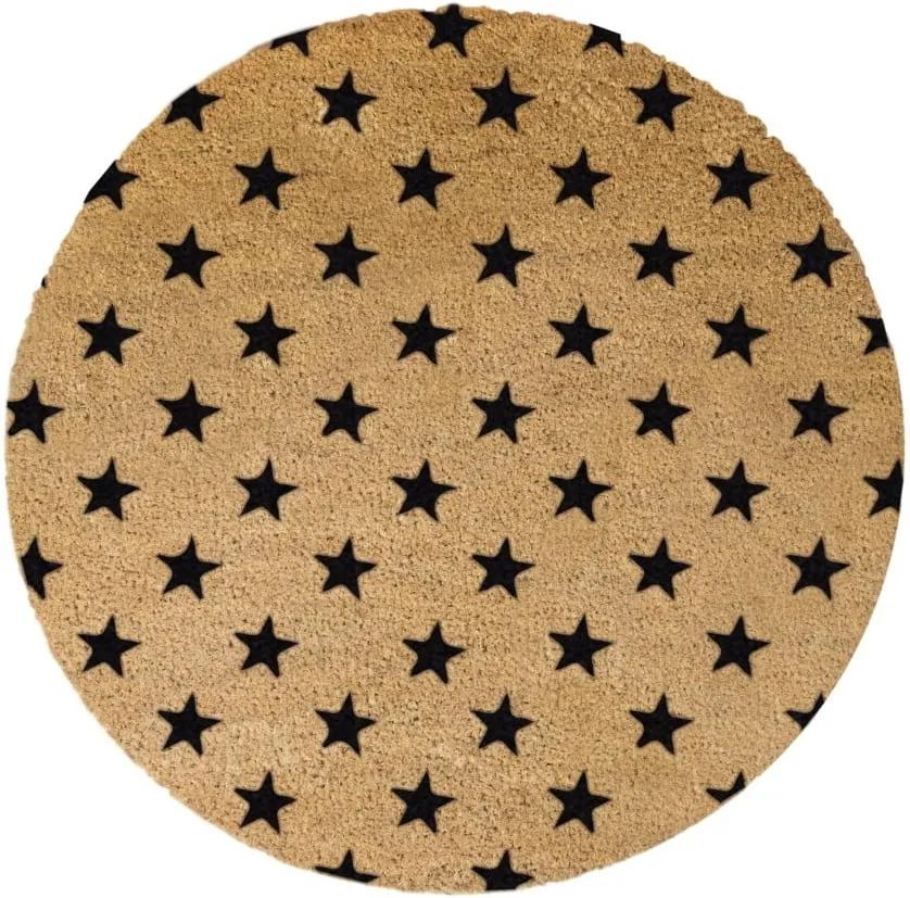 Černá kulatá rohožka z přírodního kokosového vlákna Artsy Doormats Stars, ⌀ 70 cm